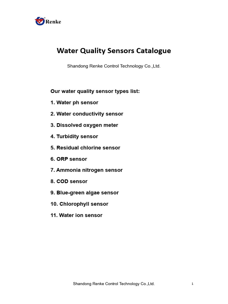 Water Quality Sensors Catalogue Overview | PDF | Sensor | Ph