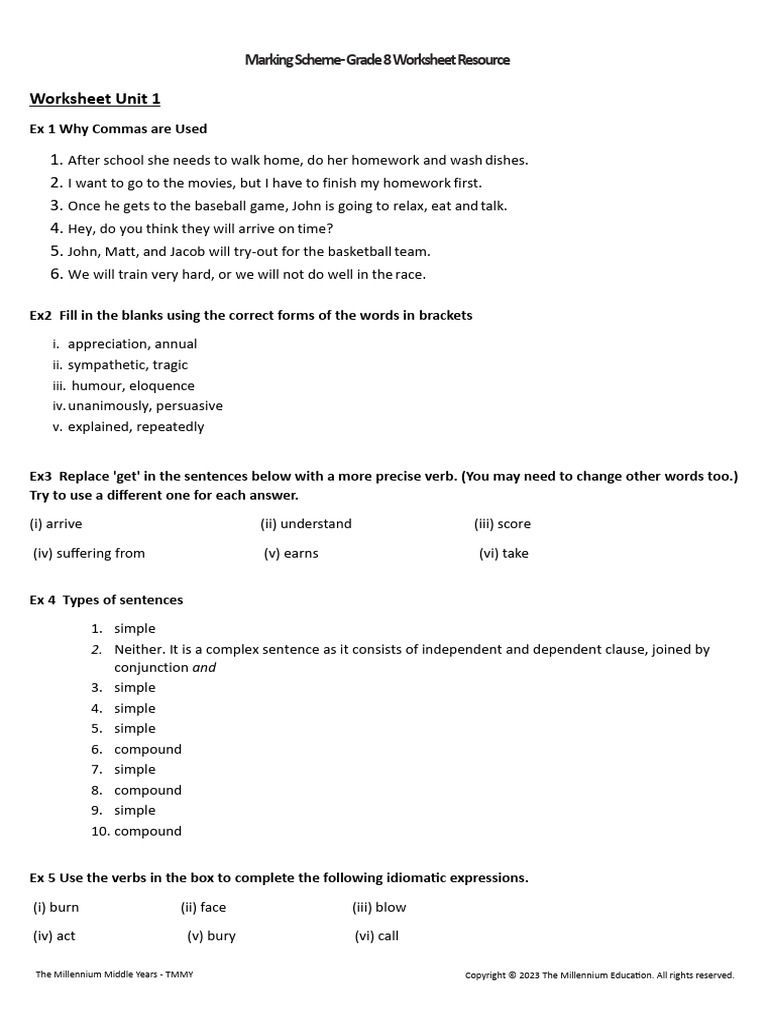 Grade 8 MS Worksheet Resource 1-9 | PDF | Grammar | Linguistics