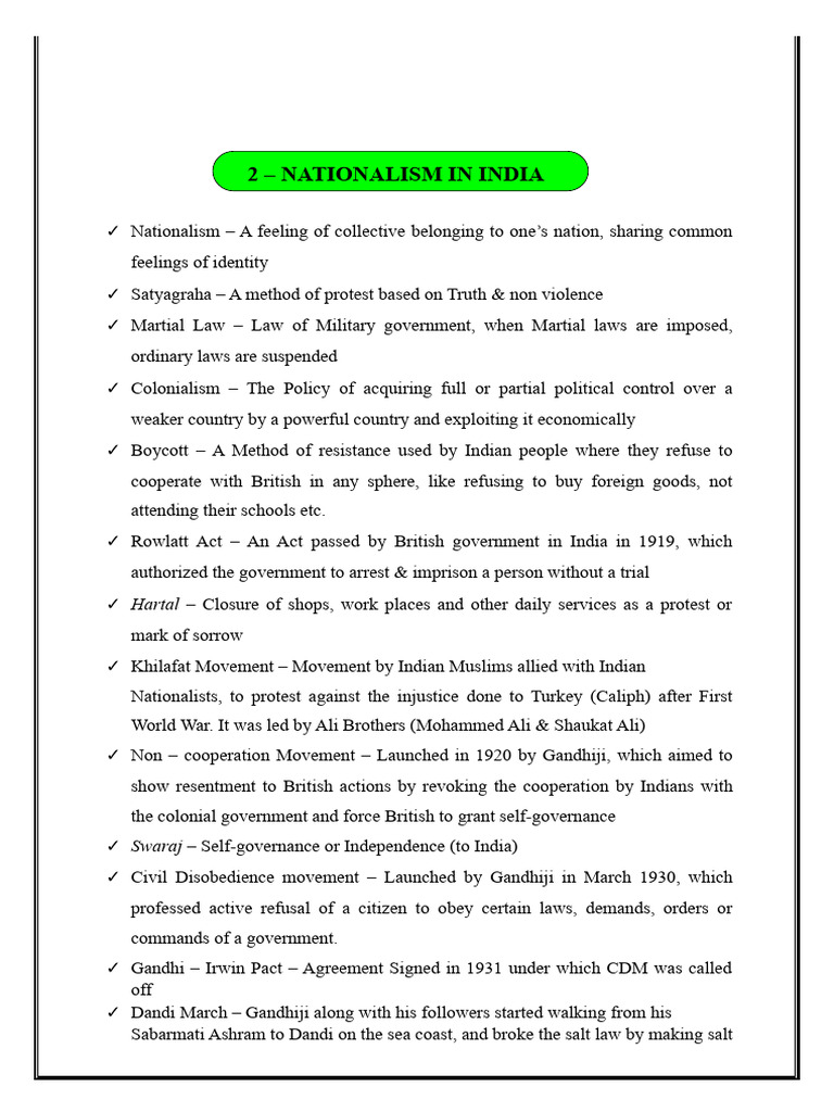 Class 10 History Nationalism in India Notes | PDF | Mahatma Gandhi ...