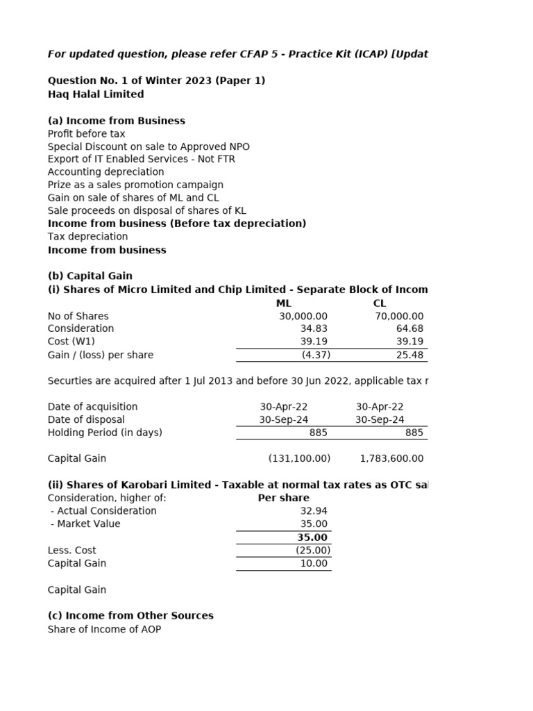 CFAP 5 - Winter 2023 - Paper 1 (Updated For Finance Act, 2024) | PDF ...