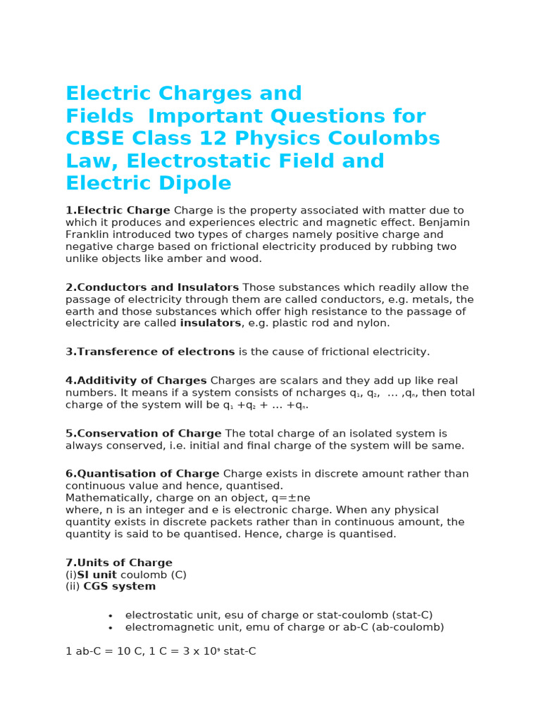 Electric Charges and Fields Guide | PDF | Electric Charge | Electric Field