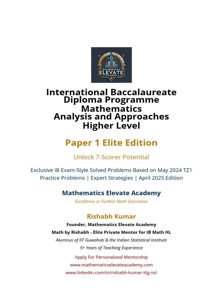 IB Math AA HL Paper 1 2024 TZ1 Detailed Solution by Rishabh Kumar, IIT ...