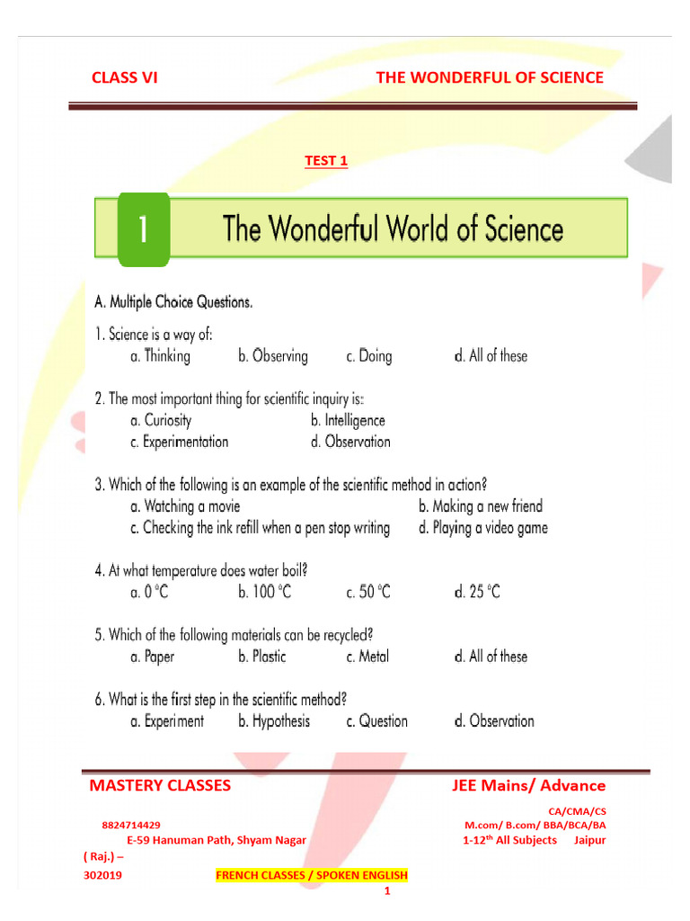 Class 6 Test 1 | PDF