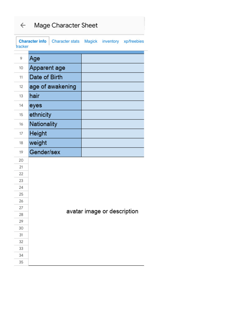 Mage Character Sheet - Google Drive | PDF