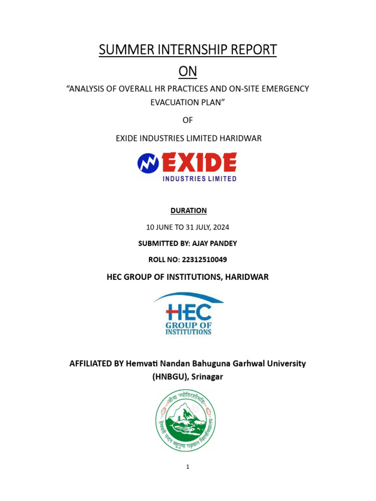 Summer Internship Report Exide | PDF | Recruitment | Human Resource Management