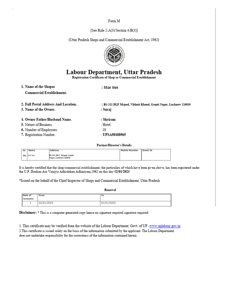 LABOUR Certificate | PDF