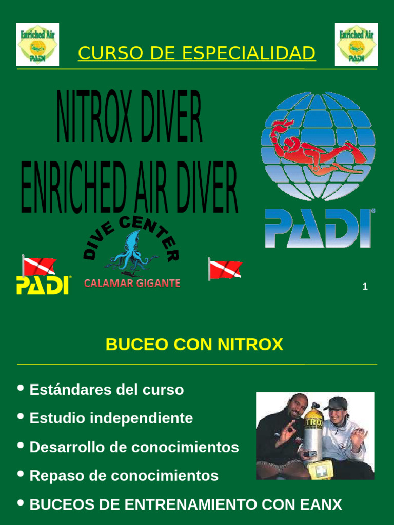 Curso Padi Nitrox Diver | PDF | Buceo bajo el agua | Gases industriales