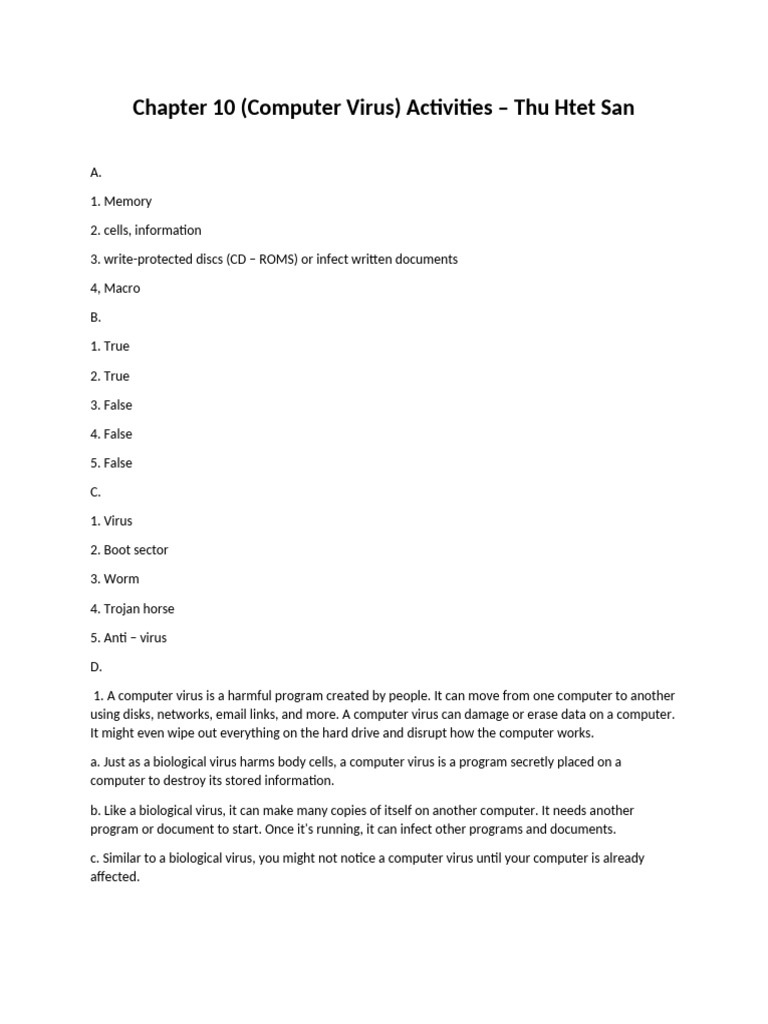 Chapter 10 (Computer Virus) Activites | PDF