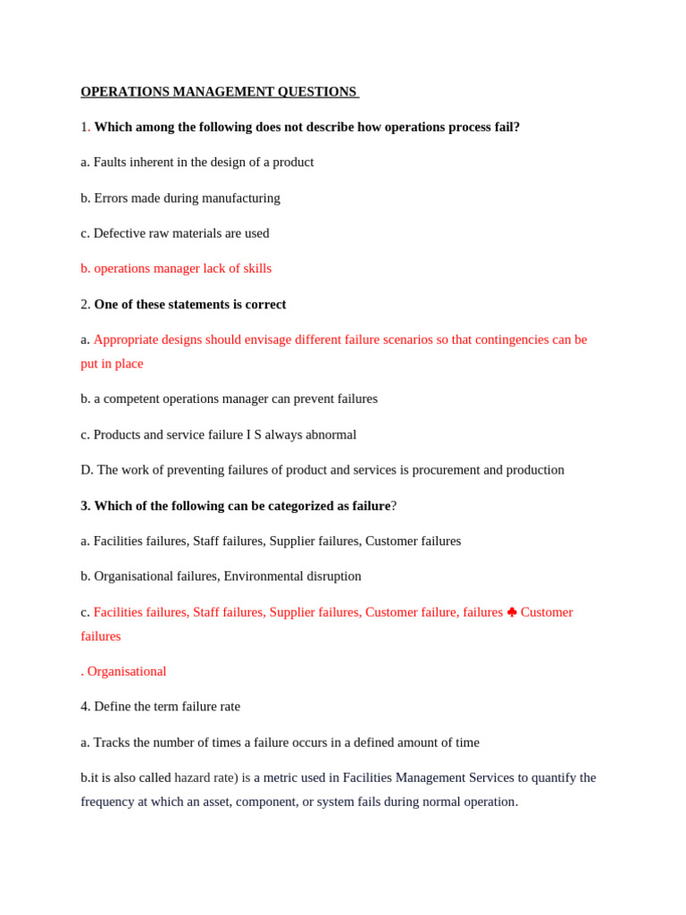 Operations Management Failure Analysis Guide | PDF | Reliability ...