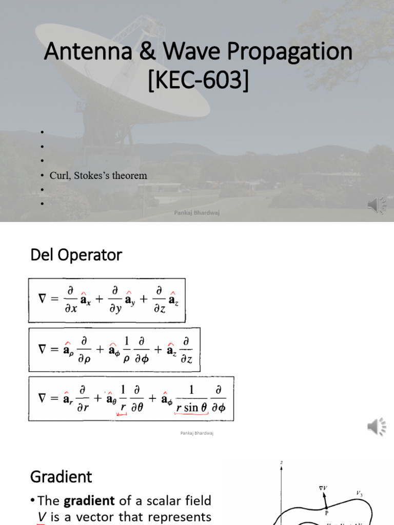 KEC603 Antenna Unit 1 Del Operator Gradient Divergence Curl Laplacian | PDF | Divergence ...