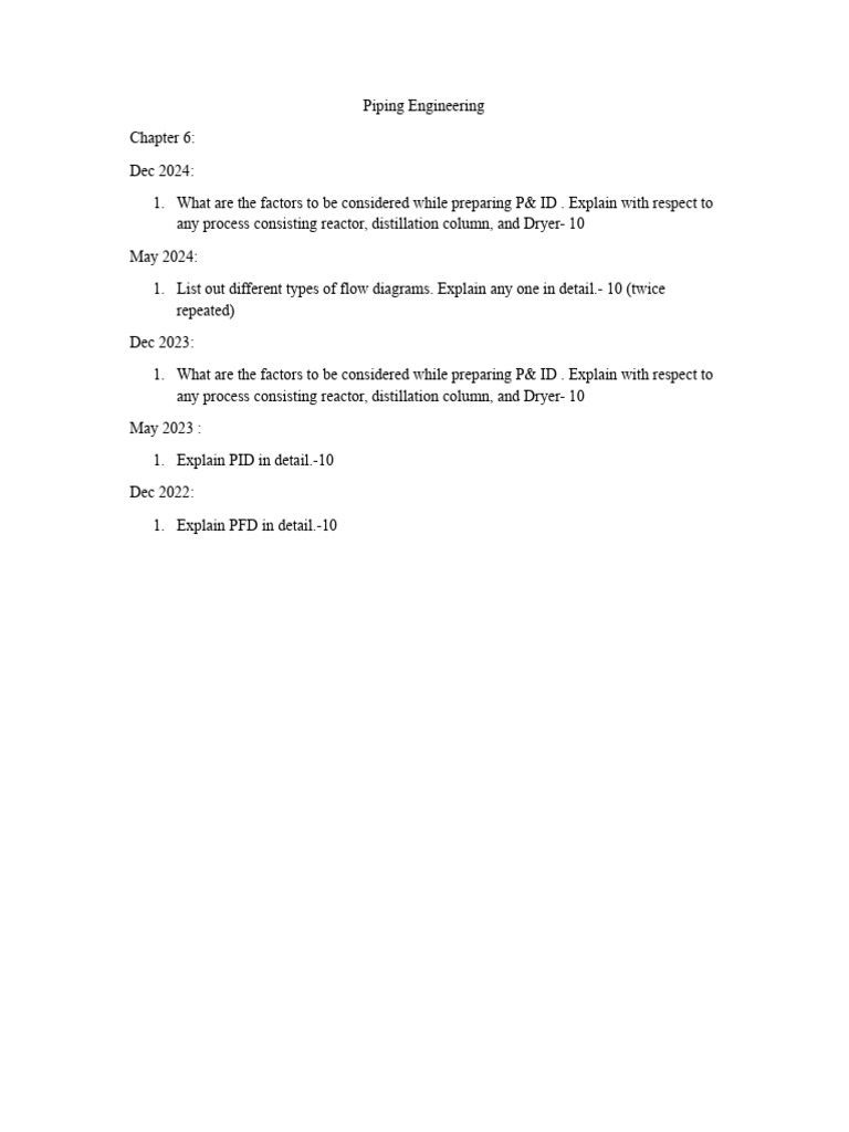 Piping Engineering Questions SEMESTER All | PDF | Pipe (Fluid ...