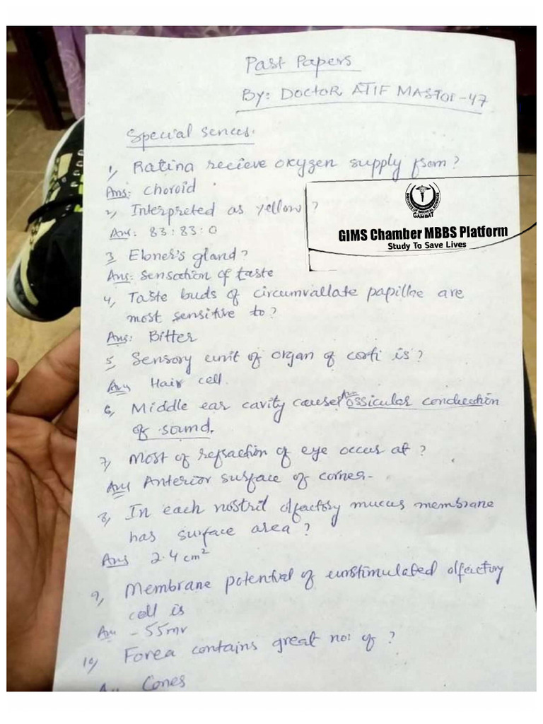 Special Senses (Past BCQ'S) | PDF