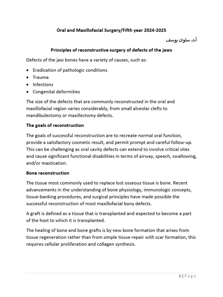 Principles of Reconstructive Surgery 1 | PDF | Bone | Osteoblast
