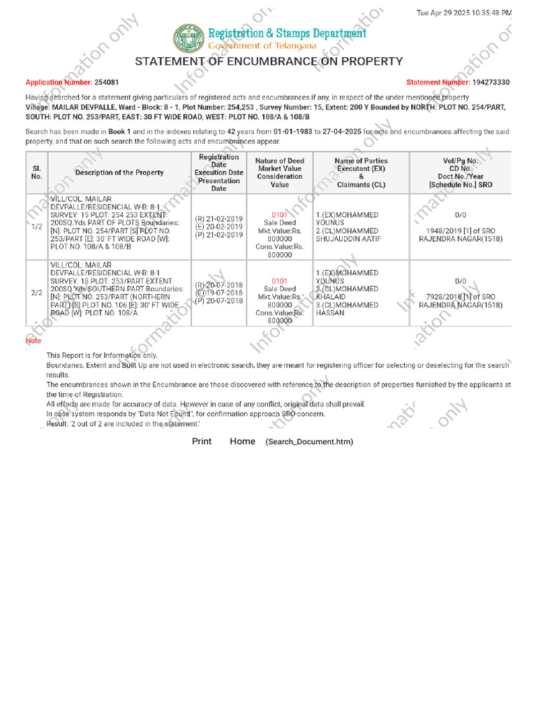Statement of Encumbrance On Property | PDF