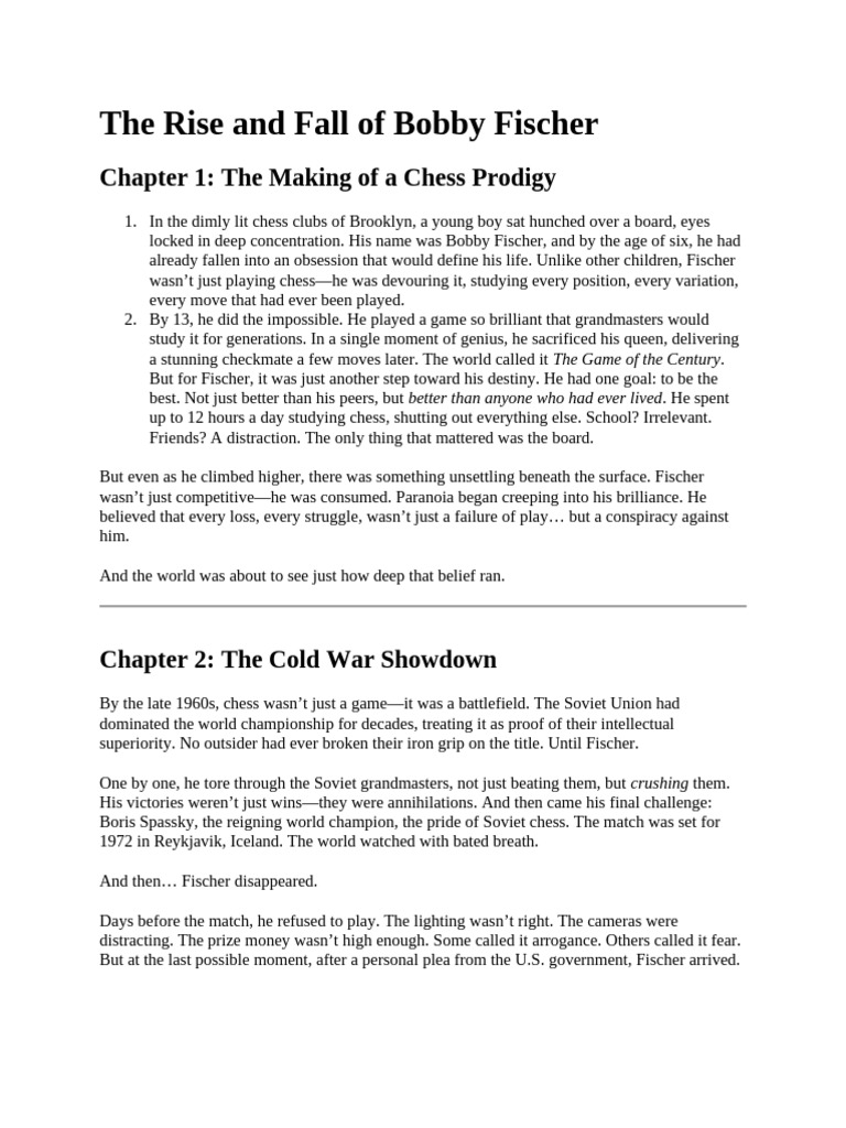 The Rise and Fall of Bobby Fischer Script | PDF | Chess