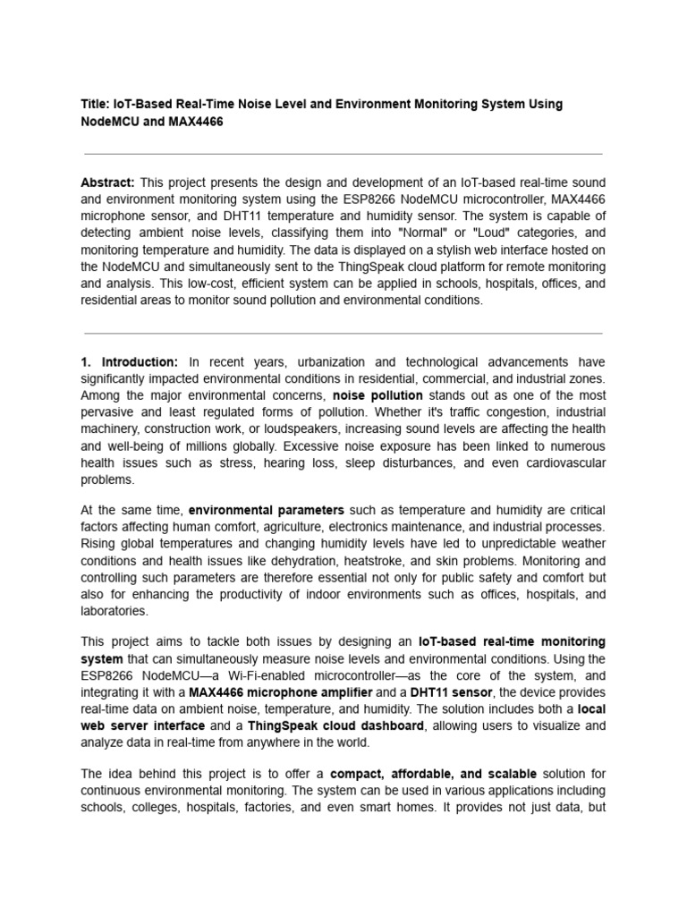Title - IoT-Based Real-Time Noise Level and Environment Monitoring System Using NodeMCU and ...