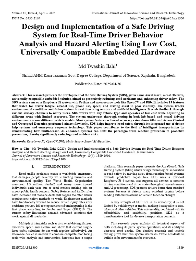 Design and Implementation of A Safe Driving System For Real-Time Driver ...