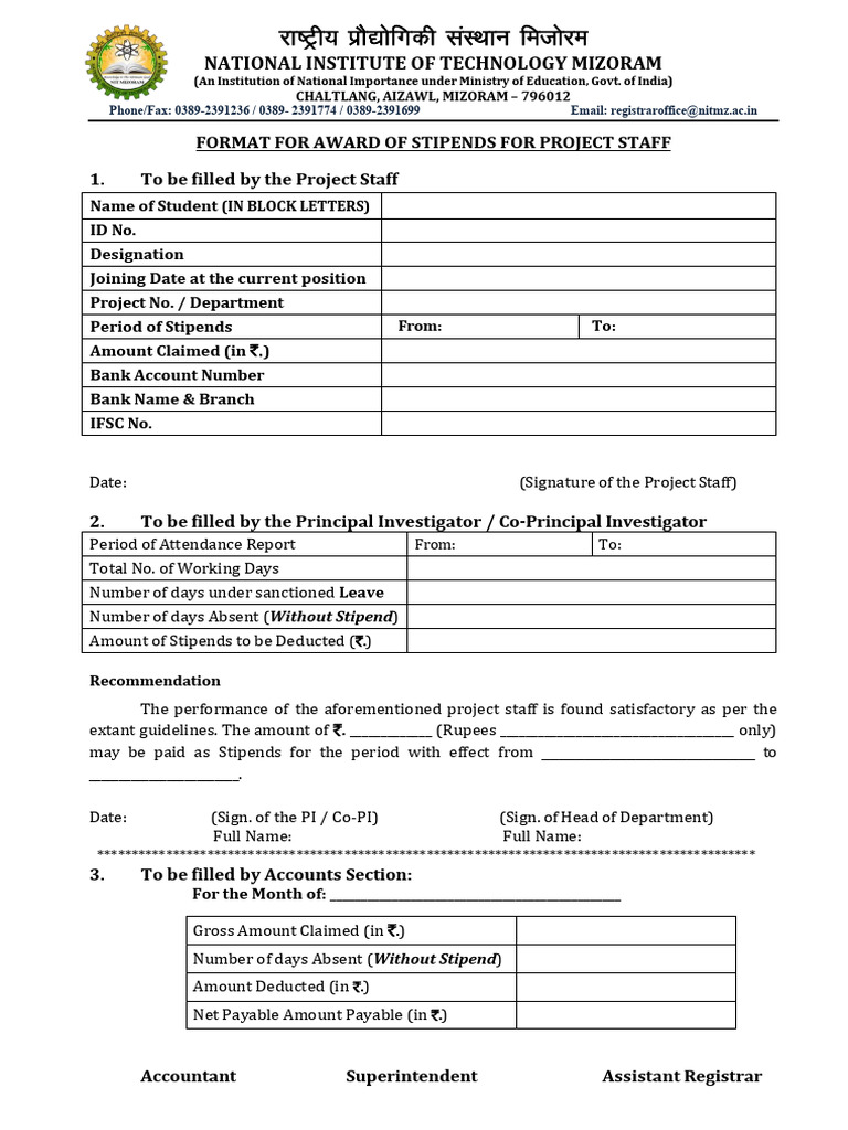 Project Staff Stipend Form | PDF