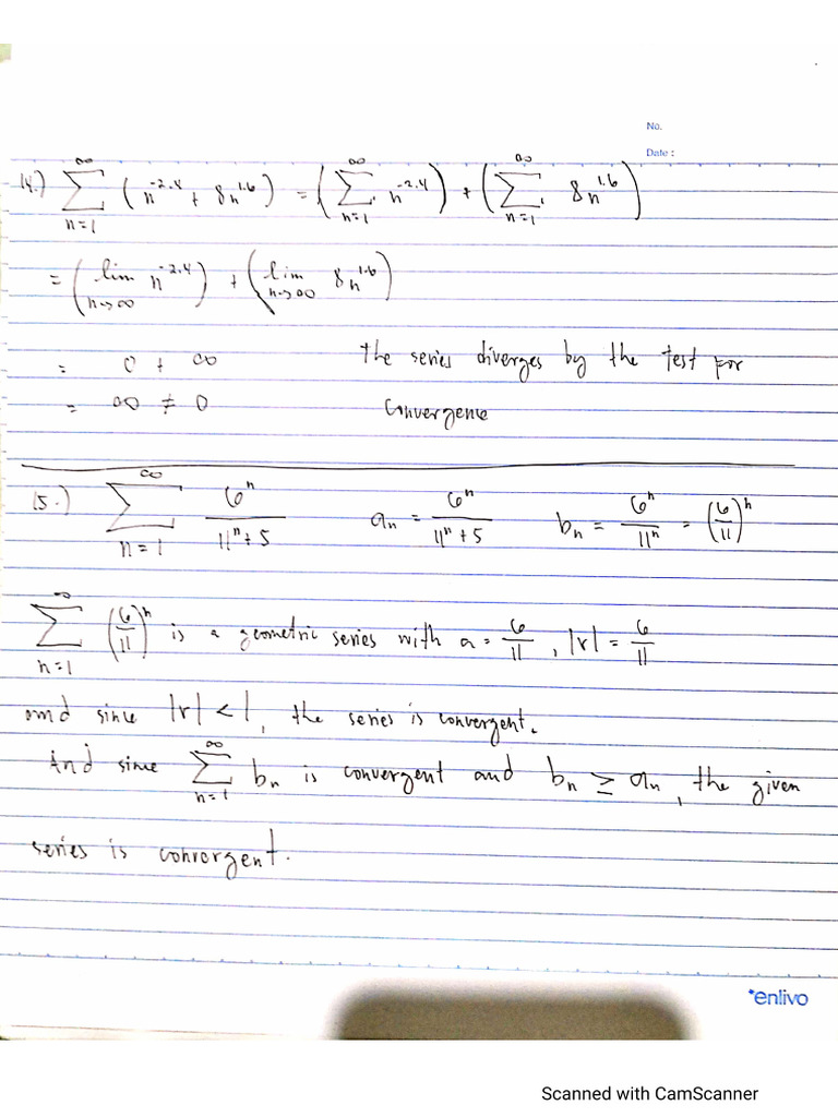 Convergence of Series Practice Test | PDF
