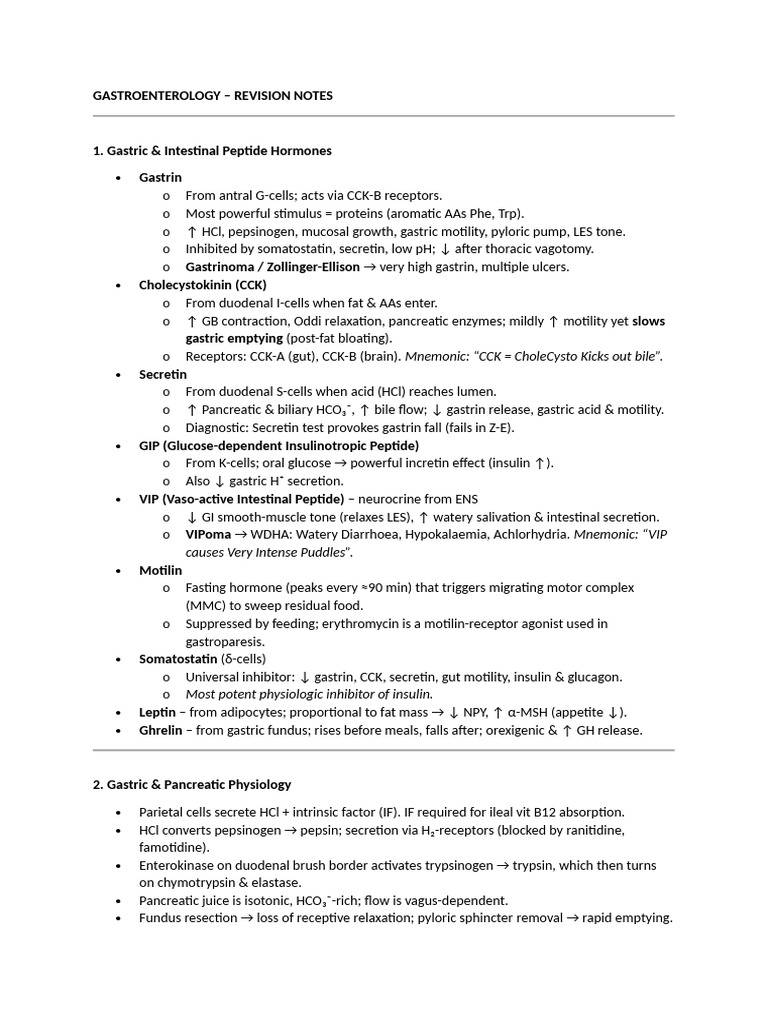 Gastroenterology Revision Notes | PDF | Stomach | Cirrhosis