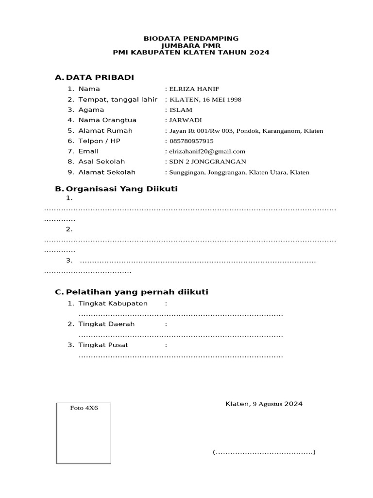Biodata Pendamping | PDF