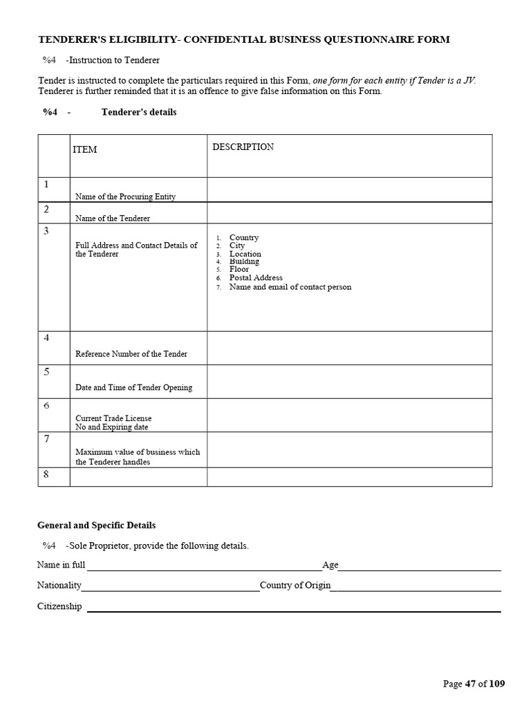 Confidential Business Questionnaire Form | PDF | Specification ...