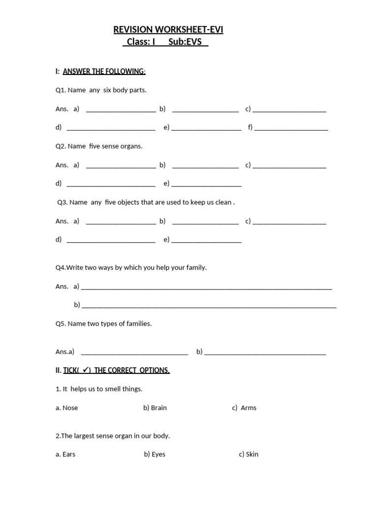 EVS Practice Worksheet EVl | PDF