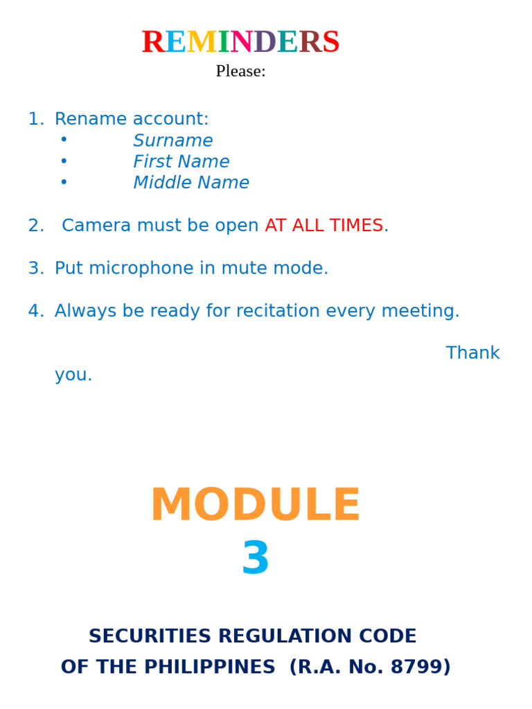 3. Module 3 Securities Regulation Code | PDF | Short (Finance ...