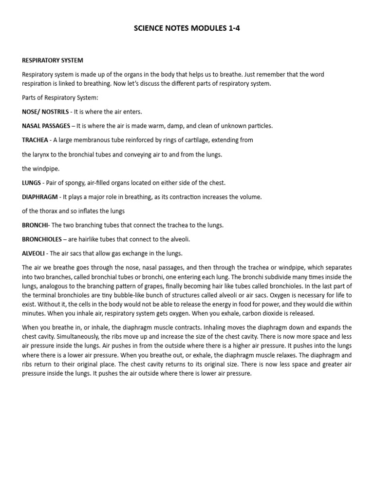 Science Notes Modules 1 4 | PDF | Dominance (Genetics) | Respiratory Tract