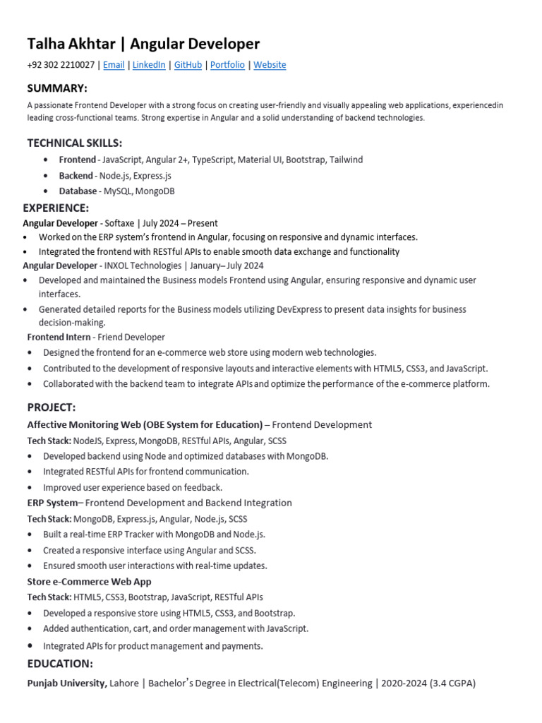 Talha Resume | PDF
