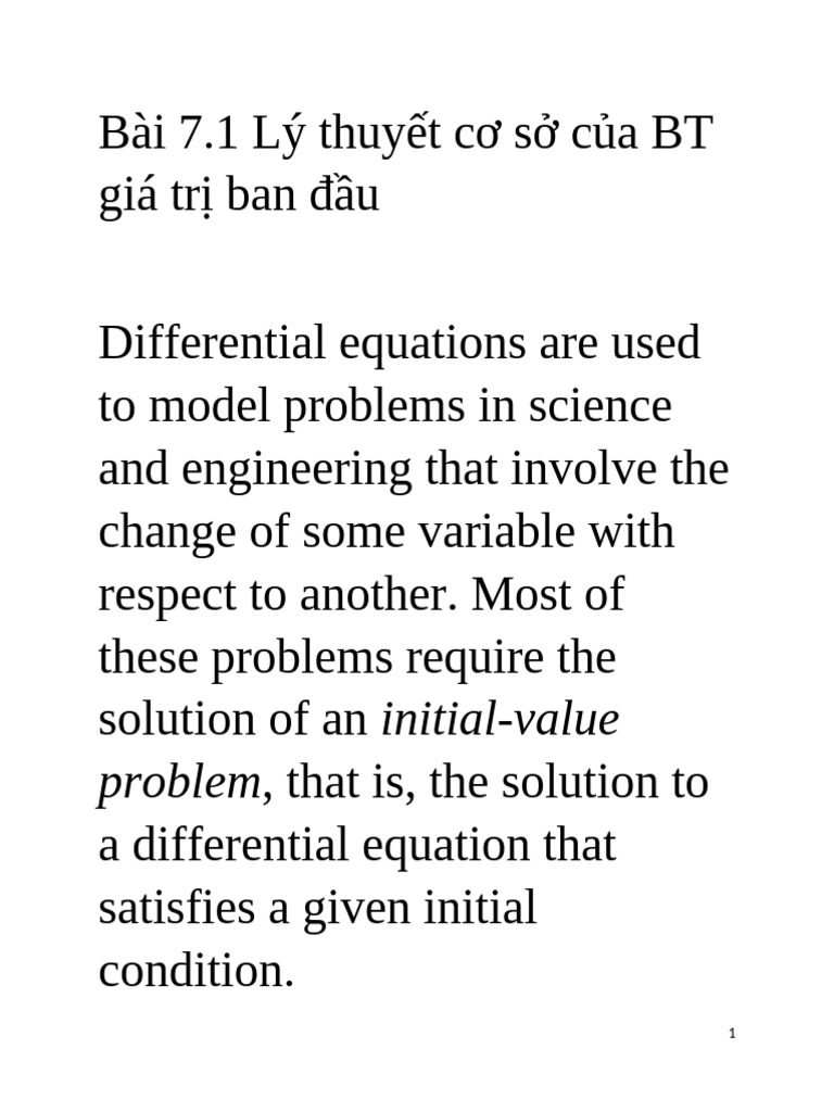 Bài 7.1 Lý thuyết cơ sở của BT giá trị ban đầu | PDF | Equations ...