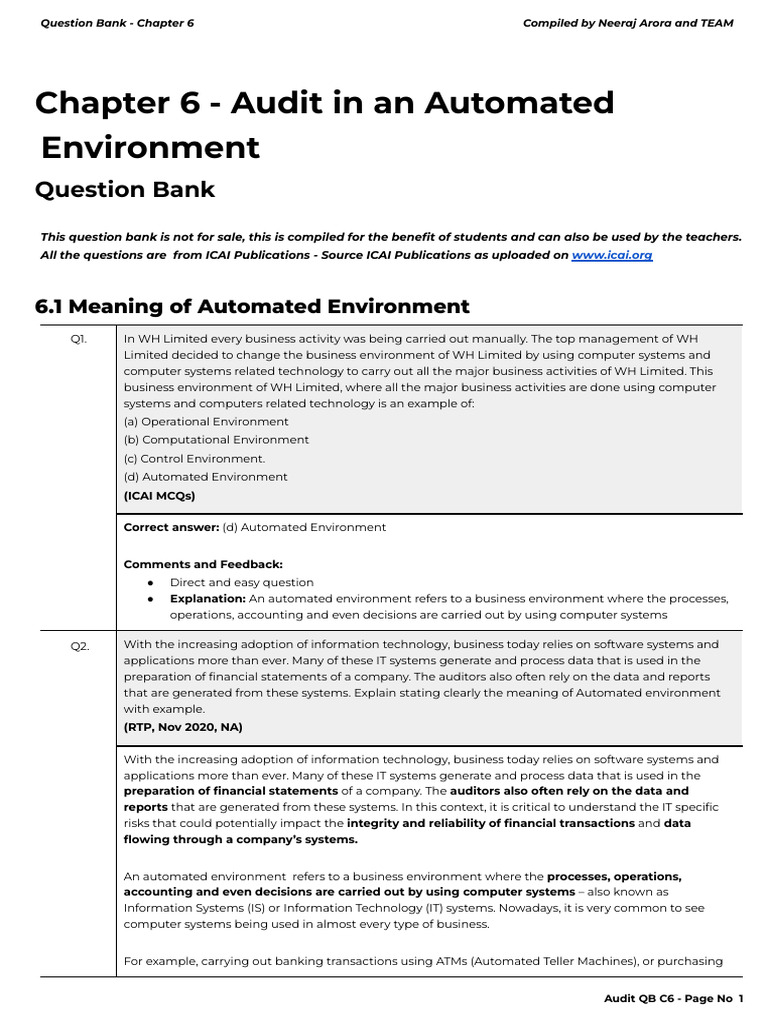 C6 Audit Question Bank | PDF | Audit | Enterprise Resource Planning