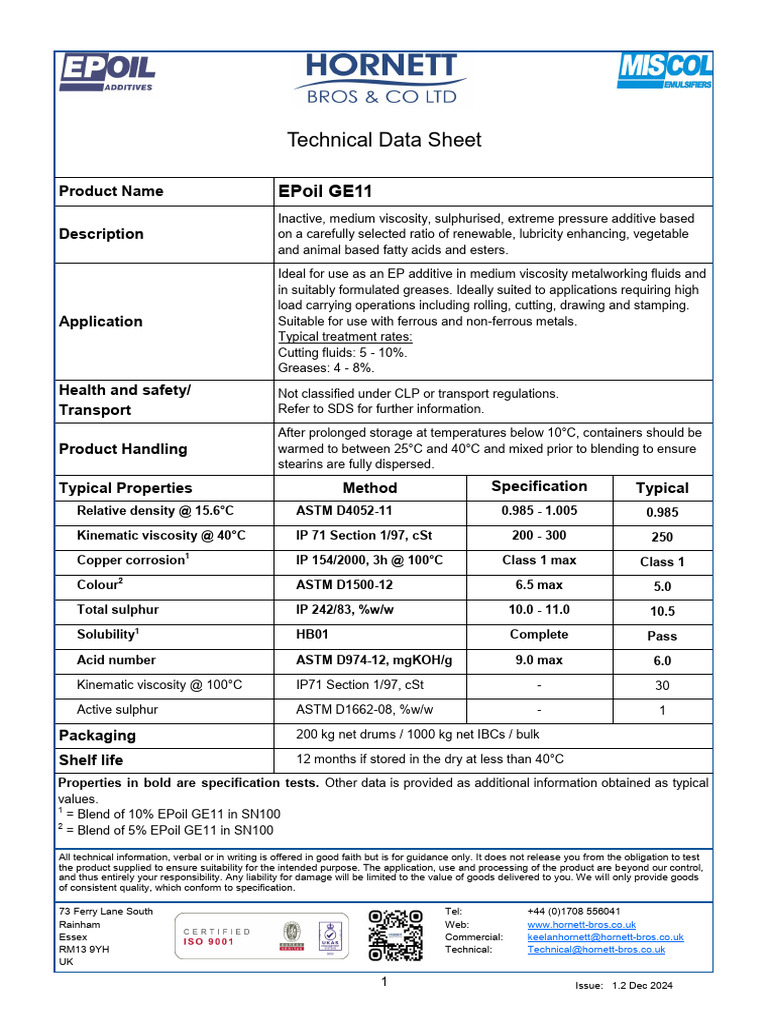 Epoil Ge11 Tds - 1.2 Dec 2024 | PDF | Viscosity | Secondary Sector Of The Economy