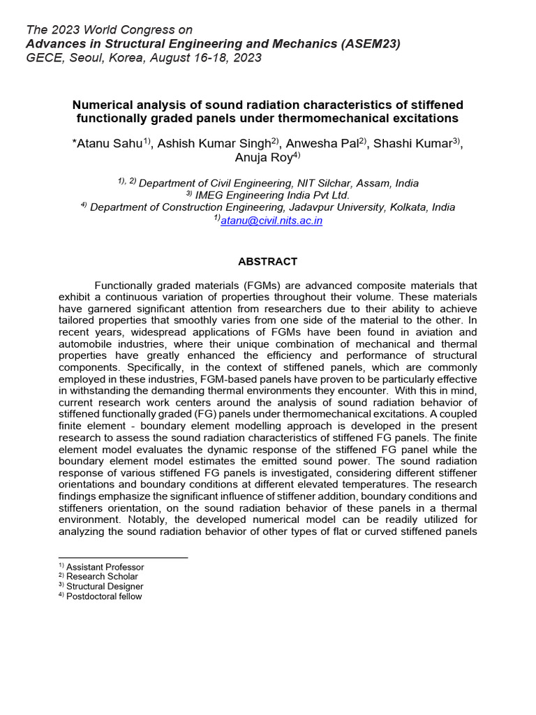 Numerical Analysis of Sound Radiation Characteristics of Stiffened ...