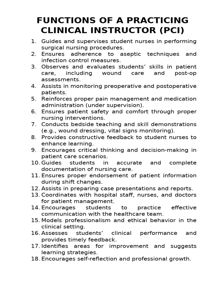 Roles of a Clinical Instructor in Nursing | PDF