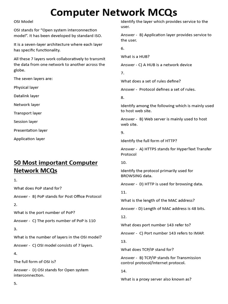 Network Mcqs | PDF | Computer Network | Osi Model