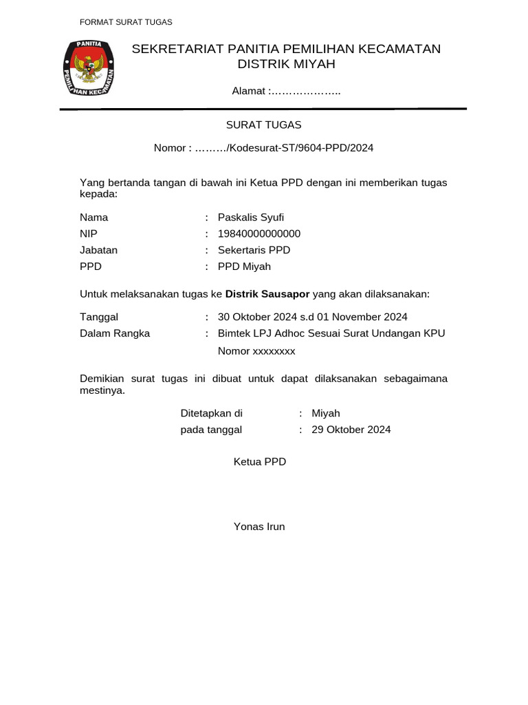 Format Surat Tugas PPD | PDF
