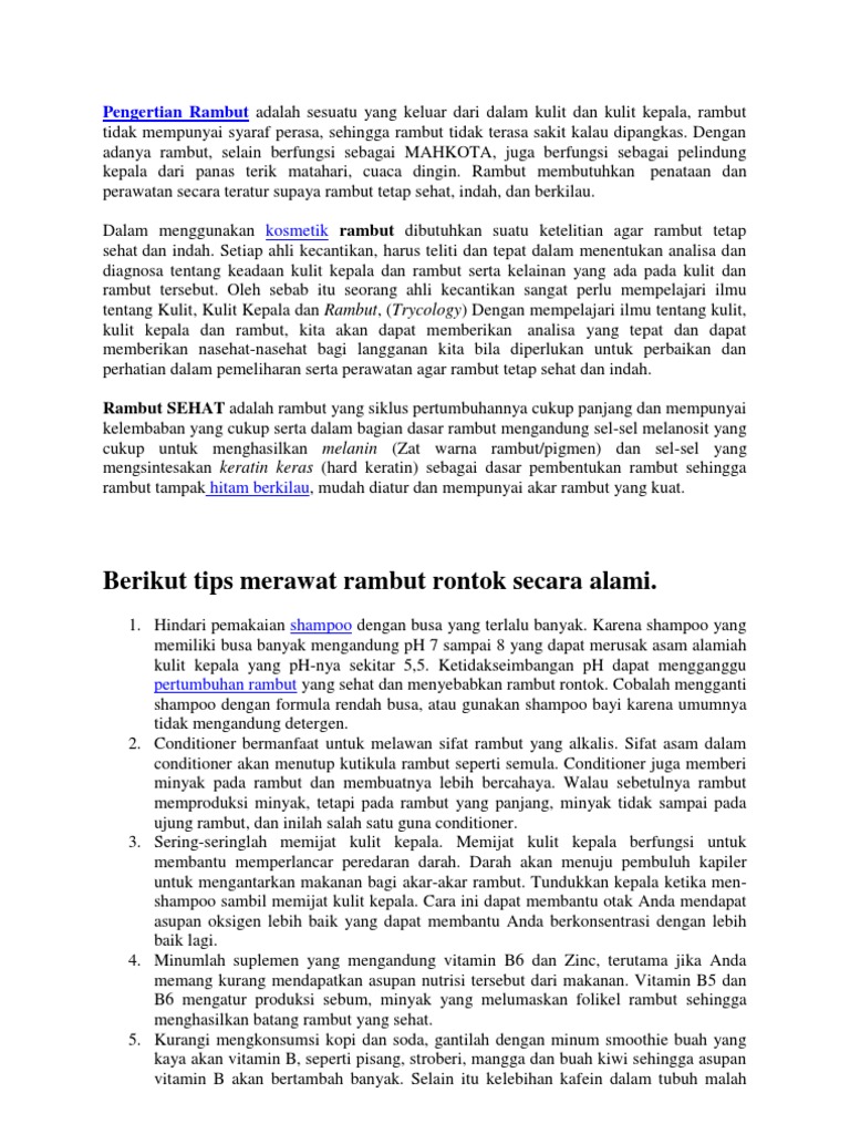 Pengertian Rambut Adalah Sesuatu Yang Keluar Dari Dalam Kulit Dan Kulit ...