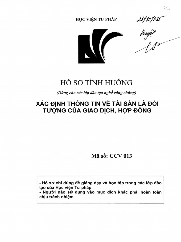CCV 013 Xac Dinh Thong Tin Ve Tai San La Doi Tuong Cua Giao Dich, Hop Dong | PDF