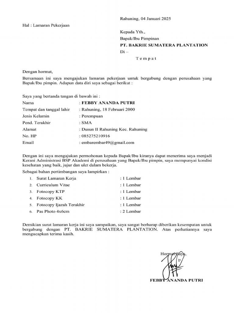 CV Febby Ananda Putri | PDF