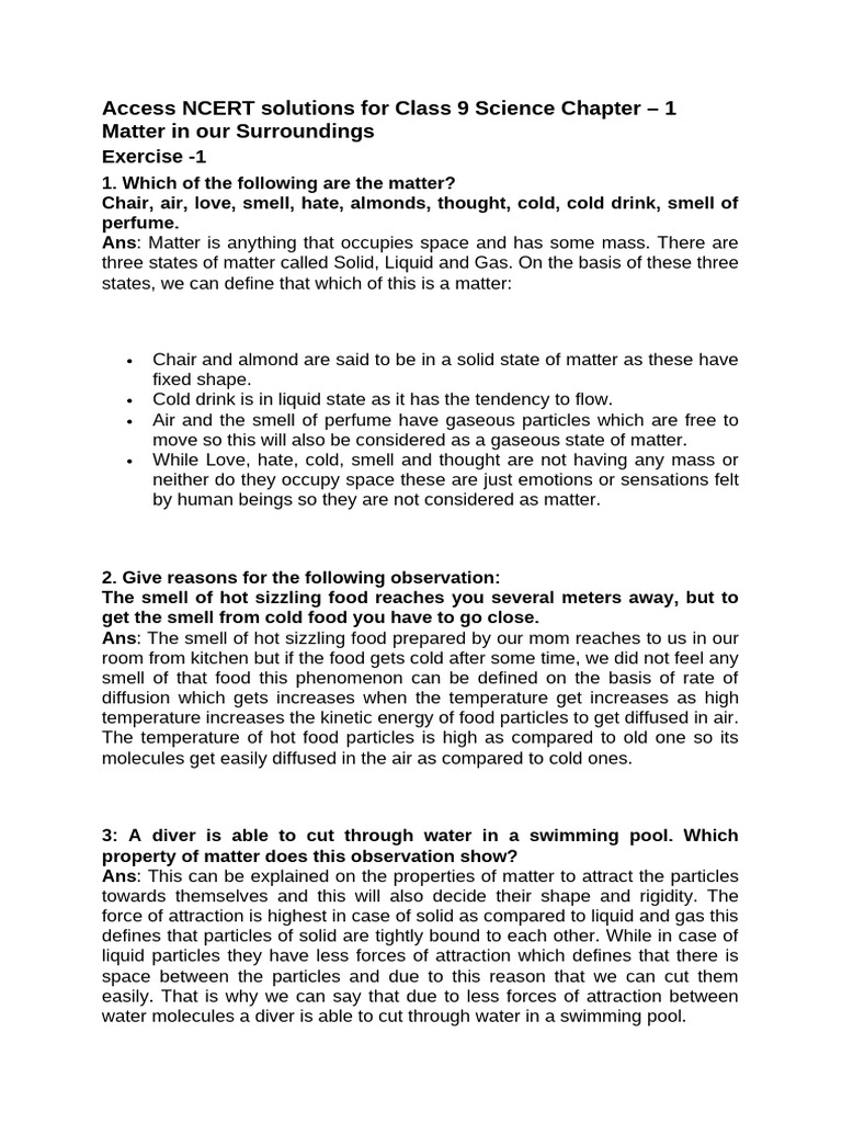 Access NCERT Solutions For Class 9 Science Chapter | PDF | Matter | Gases