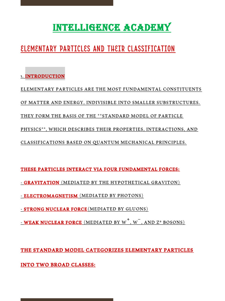 Elementary Particle & Classification Notes by Intelligence Academy ...