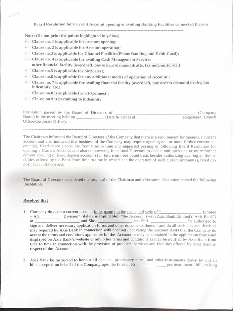 Banking Board Resolution | PDF