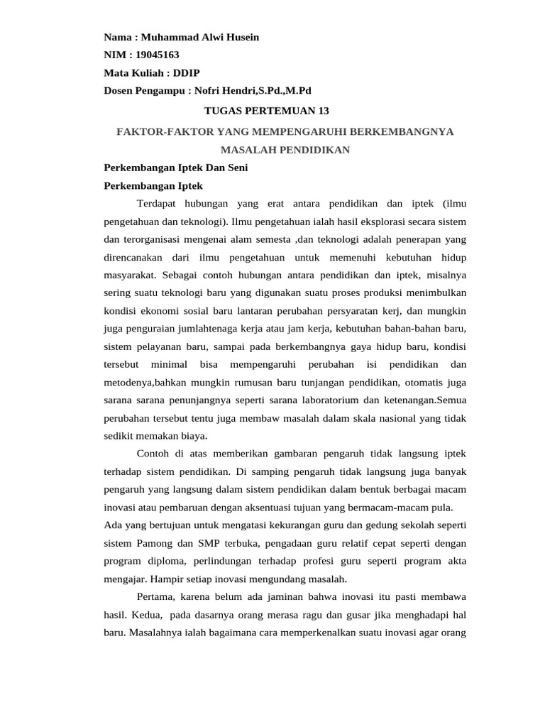 MUHAMMAD ALWI HUSEIN_19045163_TUGAS PERTEMUAN 13_RESUME FAKTOR-FAKTOR YANG MEMPENGARUHI ...