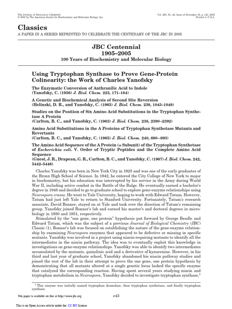 The Work of Charles Yanofsky | PDF | Proteins | Amino Acid