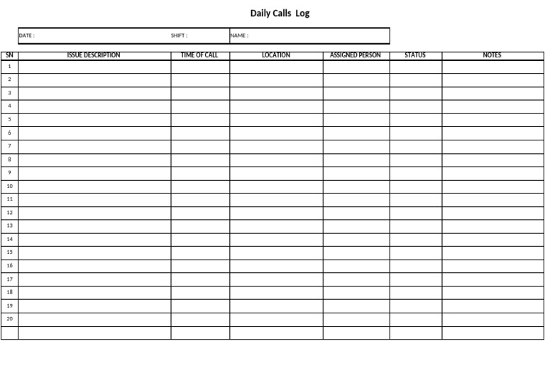 Daily Call Log Template | PDF