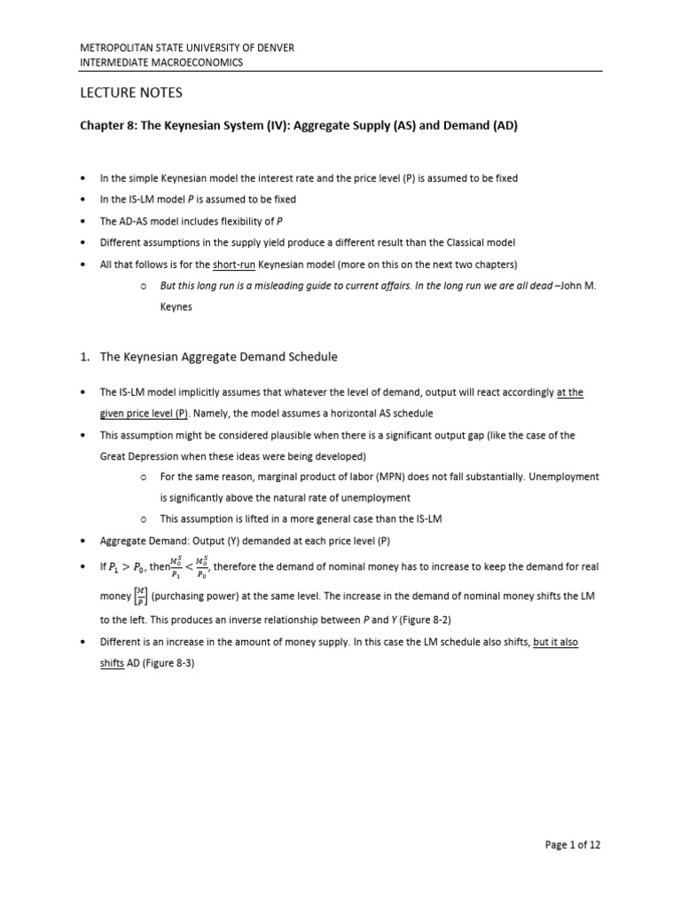 Keynesian Aggregate Supply and Demand Analysis | PDF | Macroeconomics ...