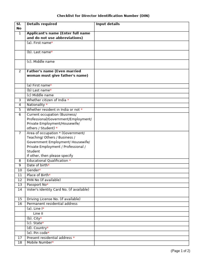 DIN Checklist - Foreign National | PDF