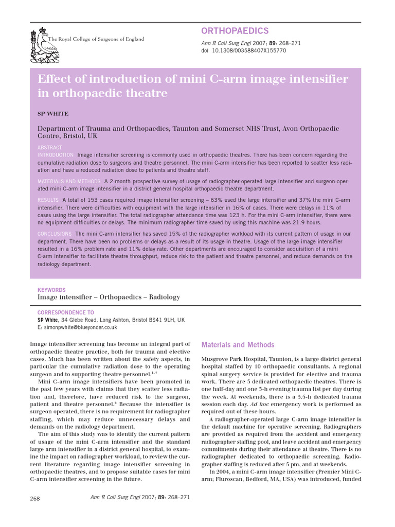 White 2015 Effect of Introduction of Mini C Arm Image Intensifier in ...