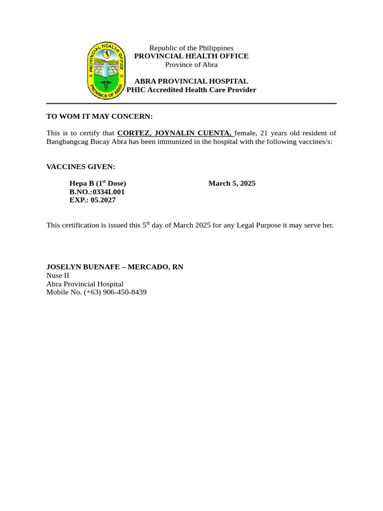 Vaccine Certificate | PDF